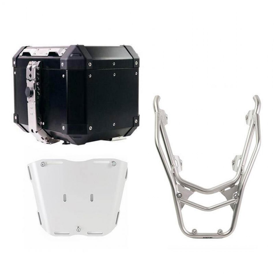 Atlas top case in 36L aluminum + Rear luggage rack with passenger grip ...