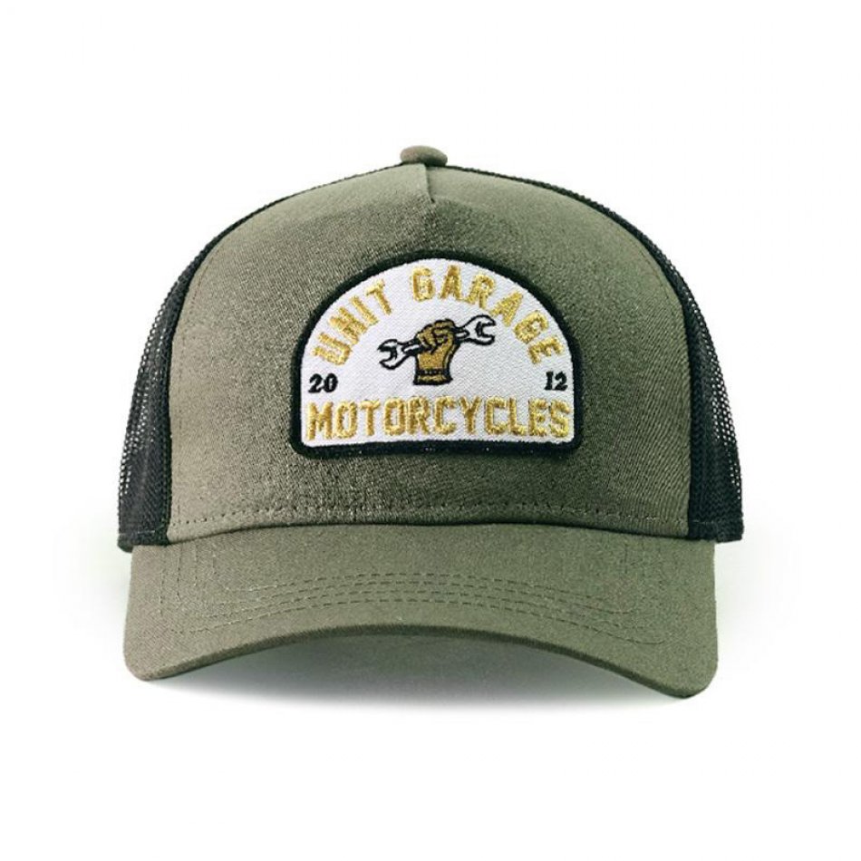 Trucker hat with green logo