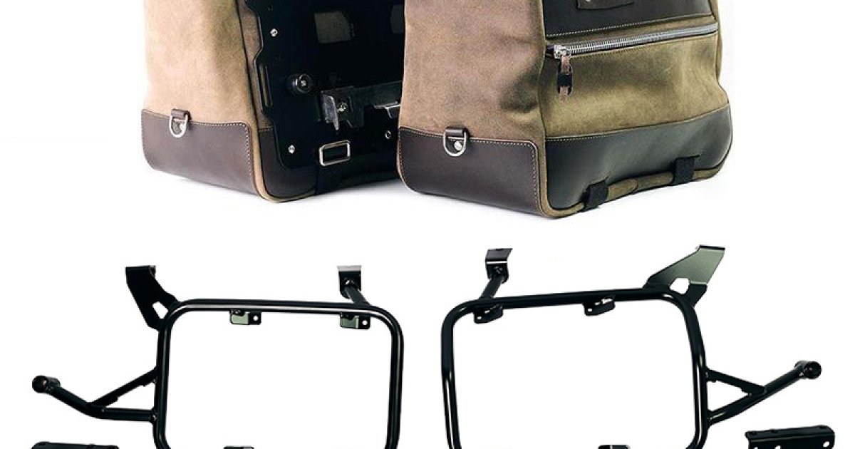 Pair of Cult side panniers in waxed suede with aluminium back plate ...